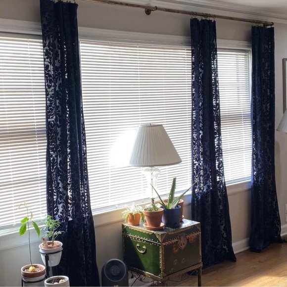 Accents | 6 Stunning Vintage 4w X 96l Navy Velvet Sheer Lace Curtains ...